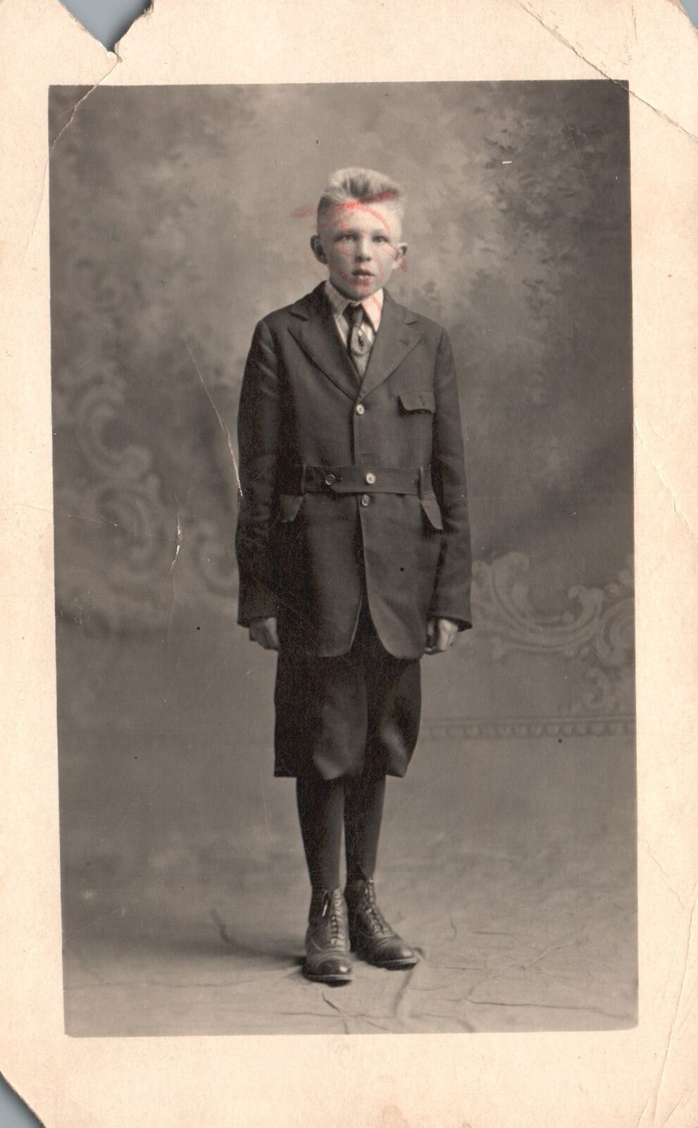 Vintage Postcard Young Kid Boy Standing Straight Wearing Black Formal ...