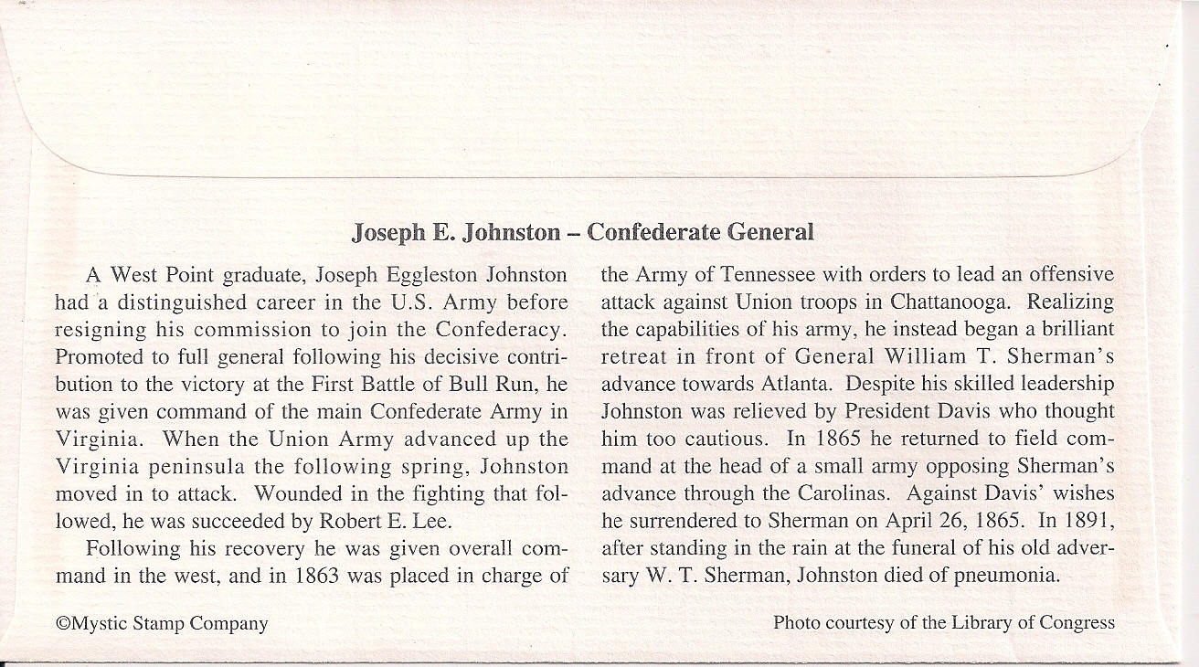Confederate General Joseph Johnston, FDC Gettysburg Cancel 1995, Civil ...
