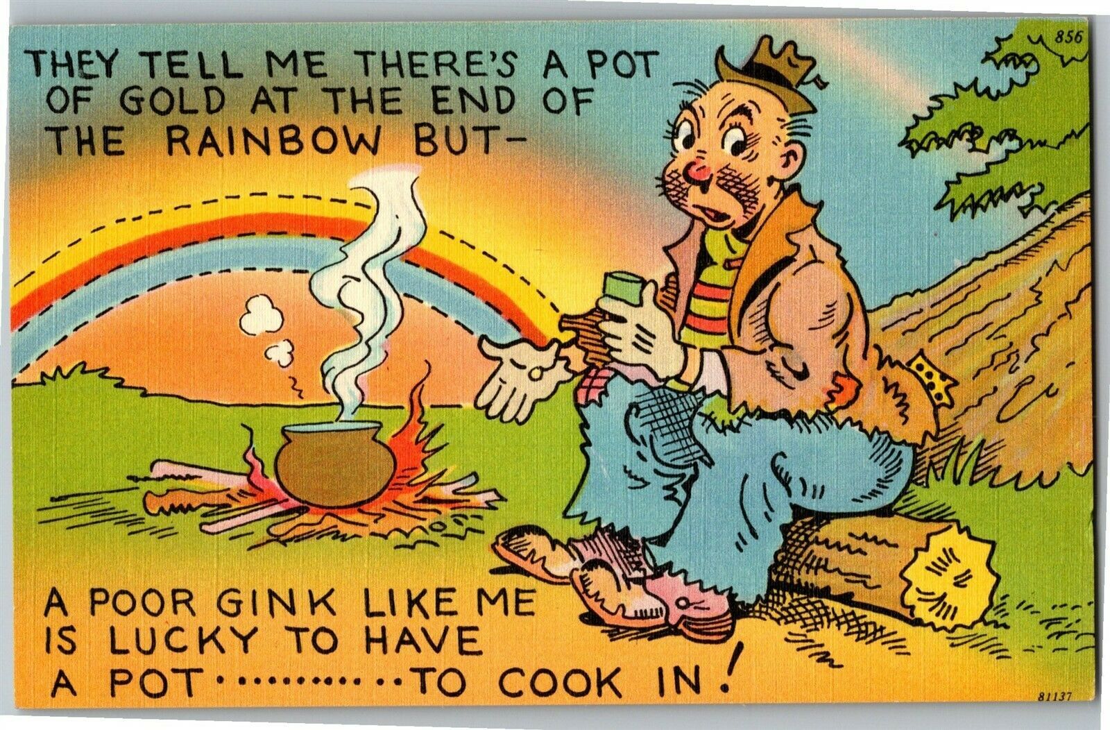 Hobo at Campfire, There's A Pot of Gold at Rainbow Comic Vintage ...