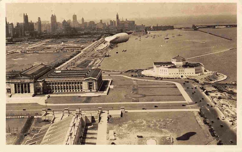 Aerial View Chicago Downtown Blimp Soldier Field Museum Shedd IL ...