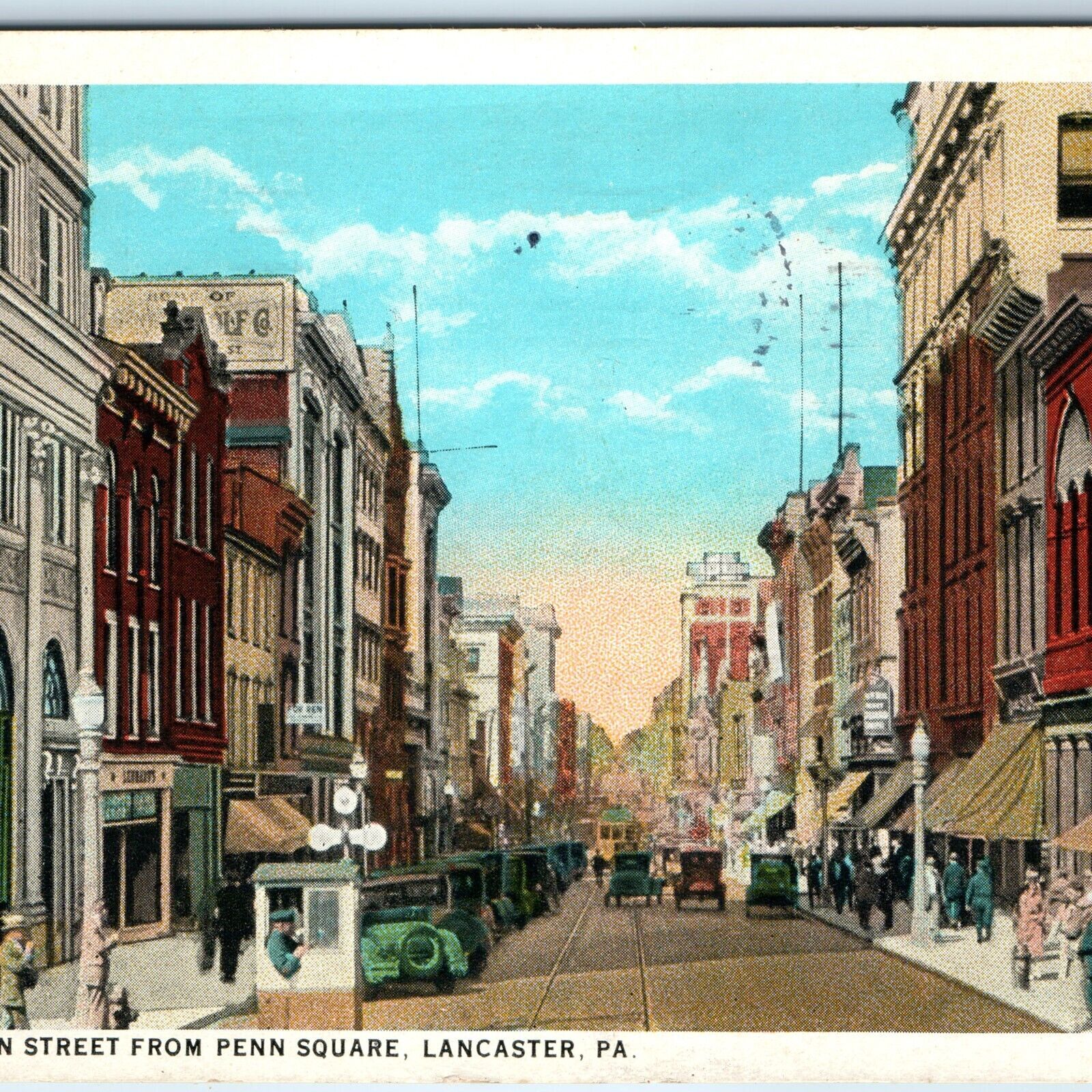 c1920s Lancaster, PA North Queen Street Penn Square PC Downtown Busy ...