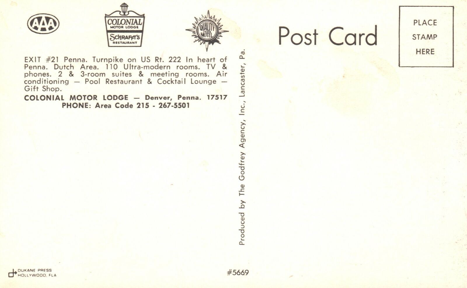 Vintage Postcard Colonial Motor Lodge Dutch Area Turnpike Denver ...