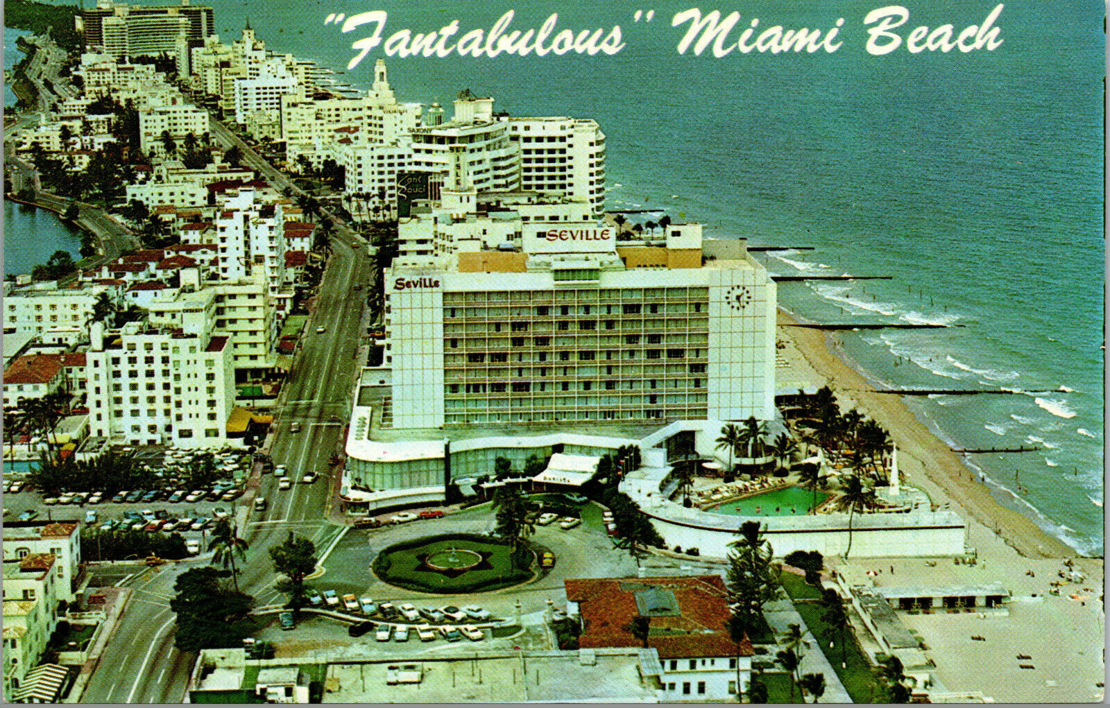 Vtg 1960s Miami Beach Looking North from Seville Hotel Florida FL ...