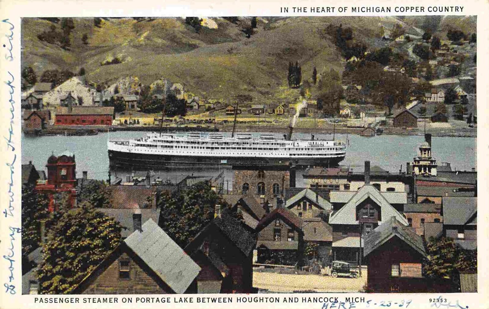 Passenger Steamer Portage Lake Hancock Houghton Michigan 1920s postcard ...