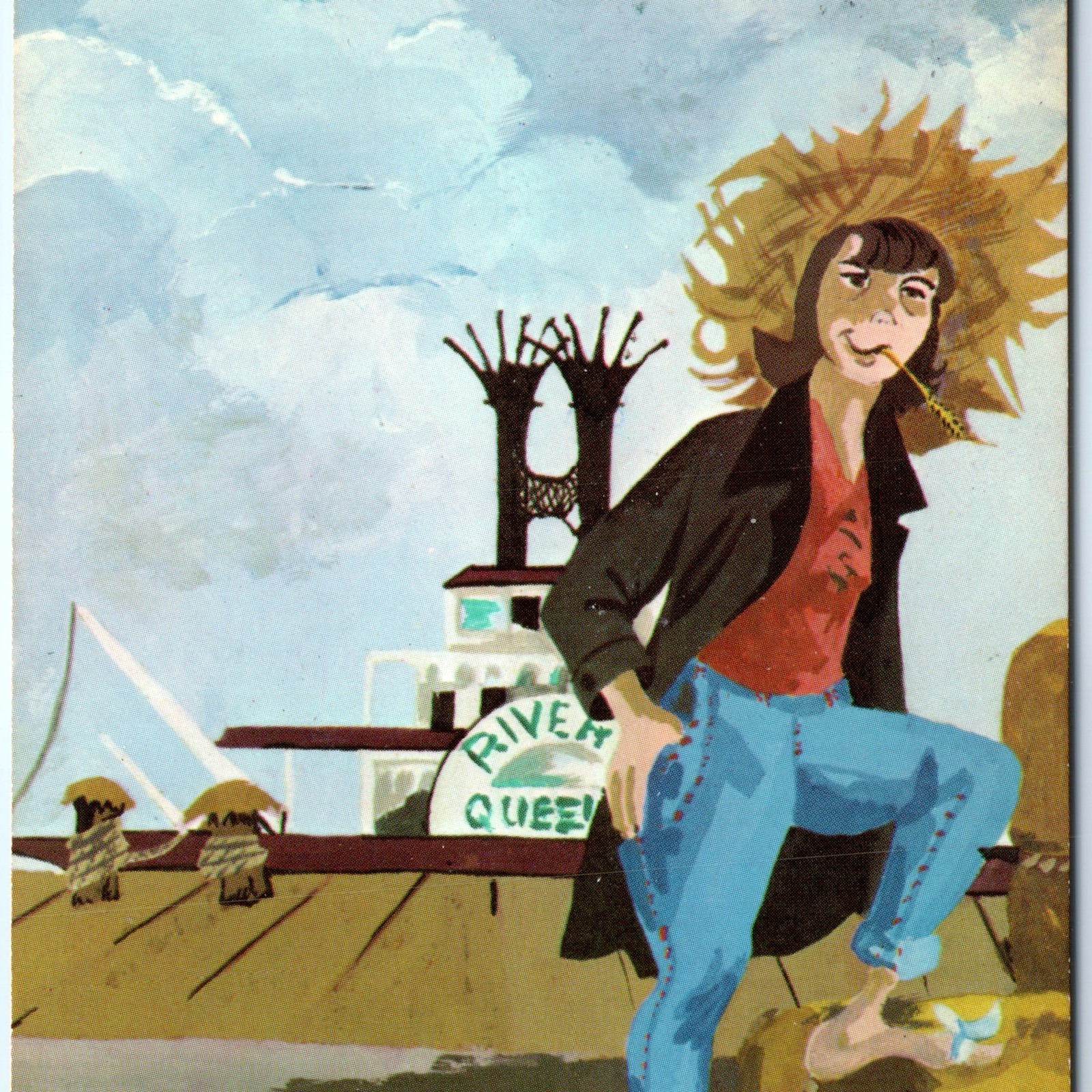 c1960s Huckleberry Finn Hannibal Wharf Steamboat Watercolor Laura ...