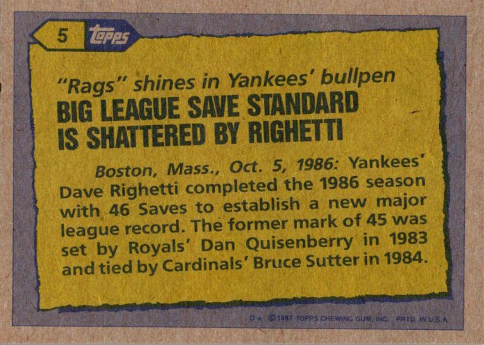 1987 Topps Baseball Card Dave Righetti Pitcher New York Yankees sun0720 ...