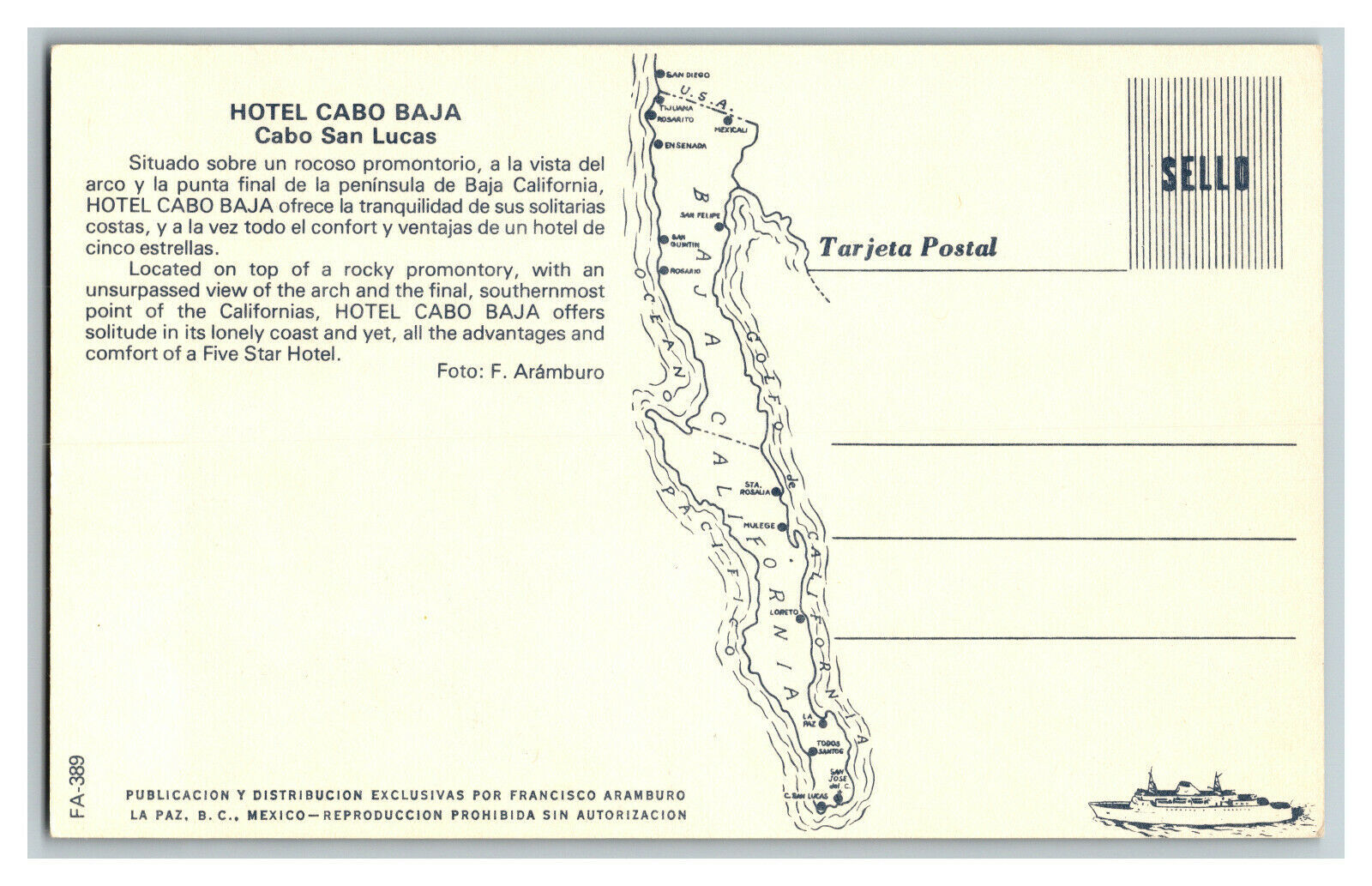 Hotel Cabo Baja Cabo San Lucas Mexico Vintage Standard View Card ...