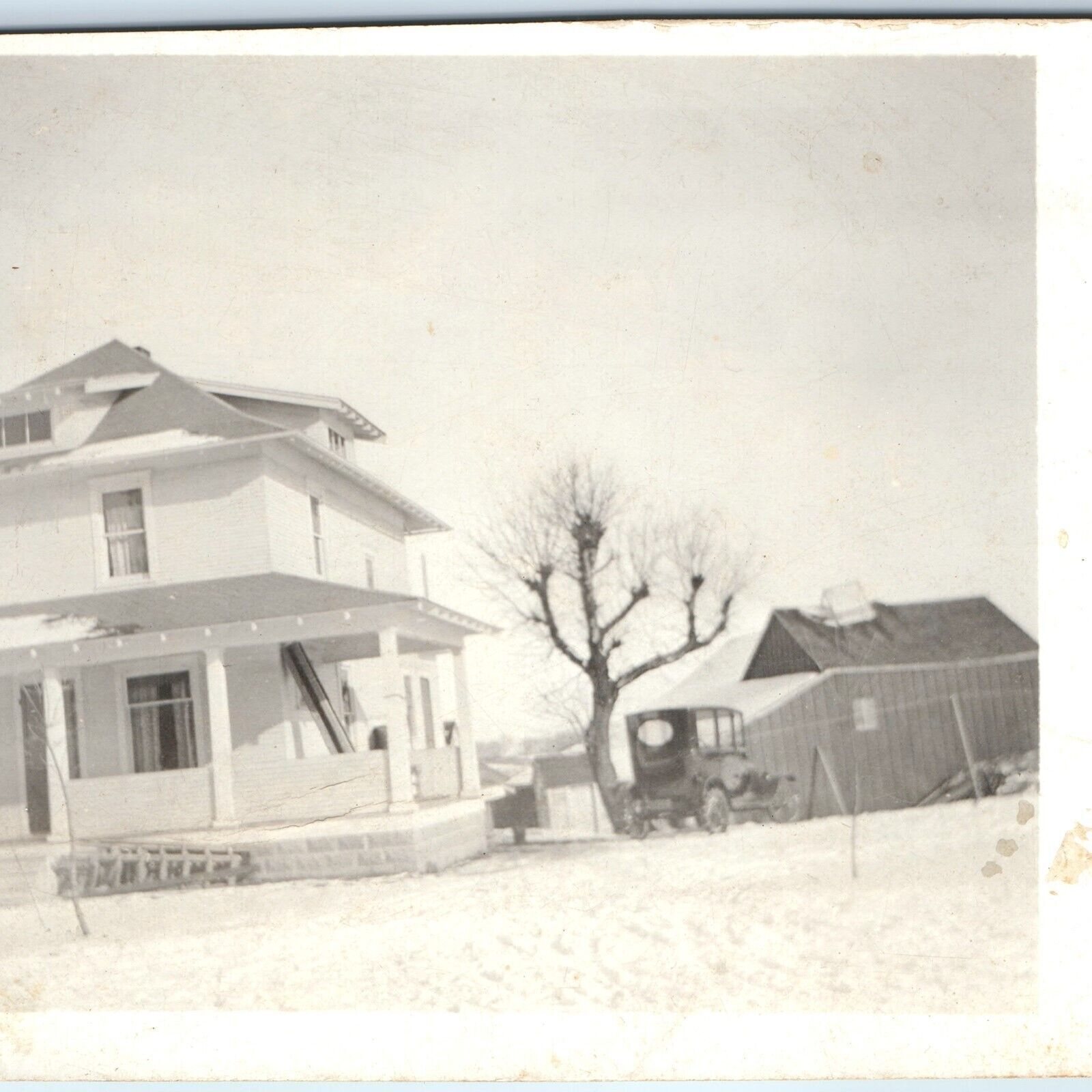 c1920s Raymond, IA New Foursquare Farm House Real Photo Winter Rare Car ...