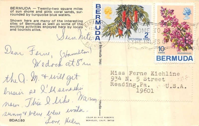 Caribbean BERMUDA MAP CARD Cities & Attractions 1974 Vintage Postcard ...