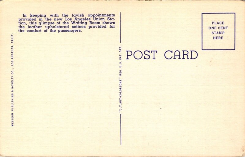 Linen Postcard Waiting Room at Union Railroad Station in Los Angeles ...