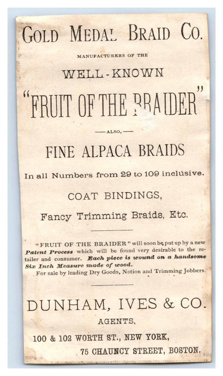 1870s Gold Medal Braid Co. Dunham Ives & Co. Alpaca Braids Cute Cherubs ...