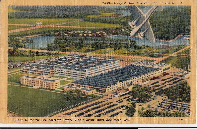 Postcard Glenn L Martin Co Aircraft Plant Middle River Baltimore MD ...
