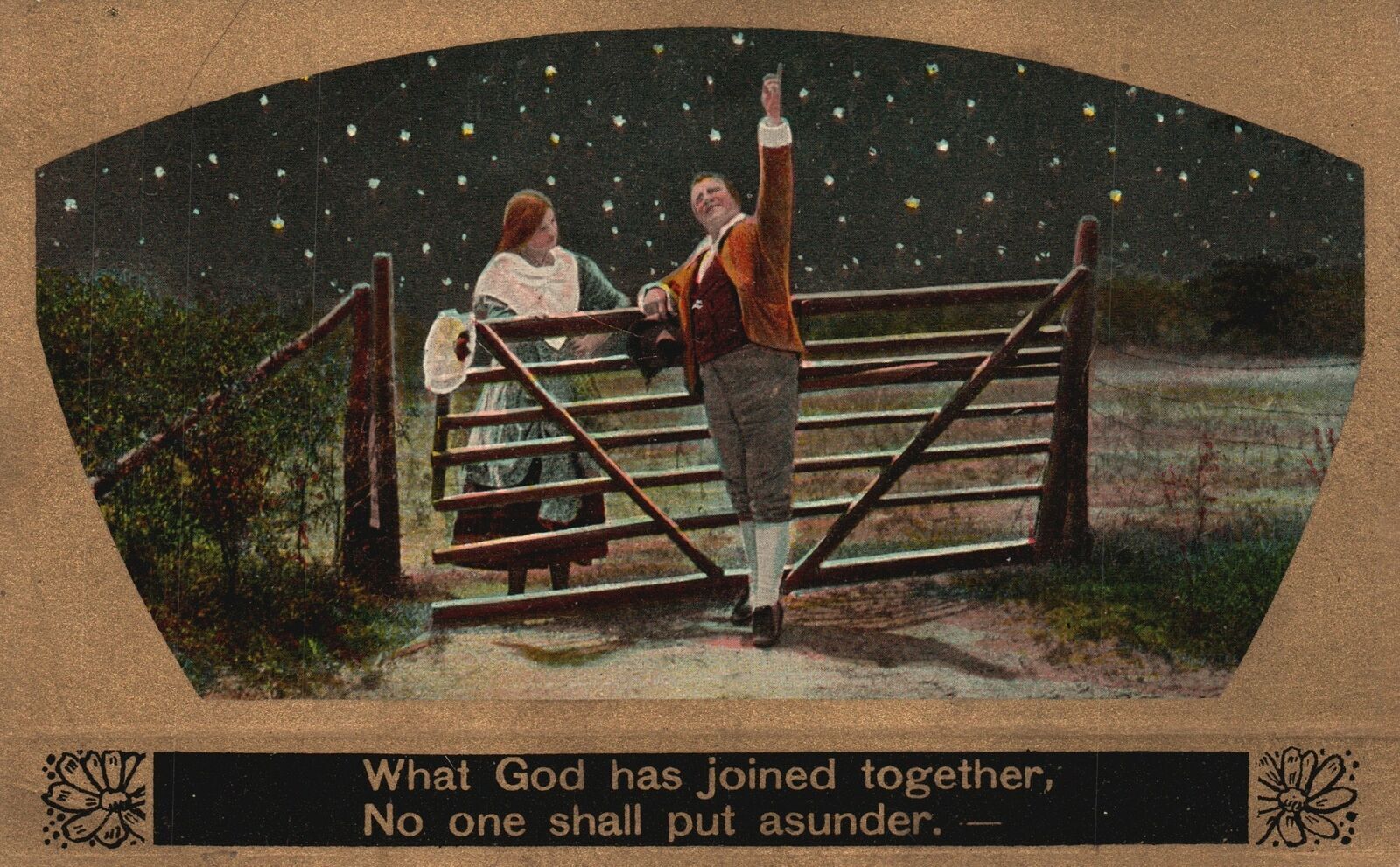Vintage Postcard Lovers In The Fence Counting Stars God Has Joins ...