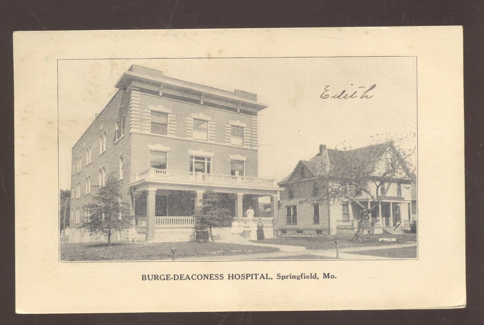 Springfield Missouri Burge Deaconess Hospital 1911 Vintage Postcard B&W ...