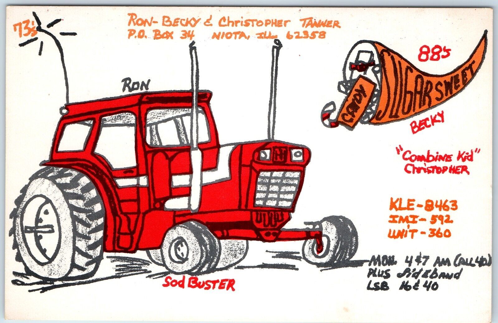 c1970s Niota, IL Tractor Farm Art QSL Radio Card Tanner Sod Buster ...