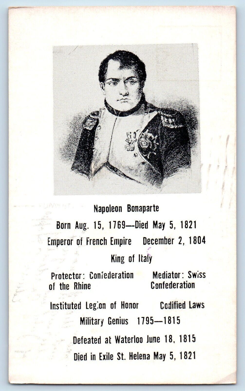 Napoleon Bonaparte Postcard King Of Italy Emperor Of French Empire 1969 ...