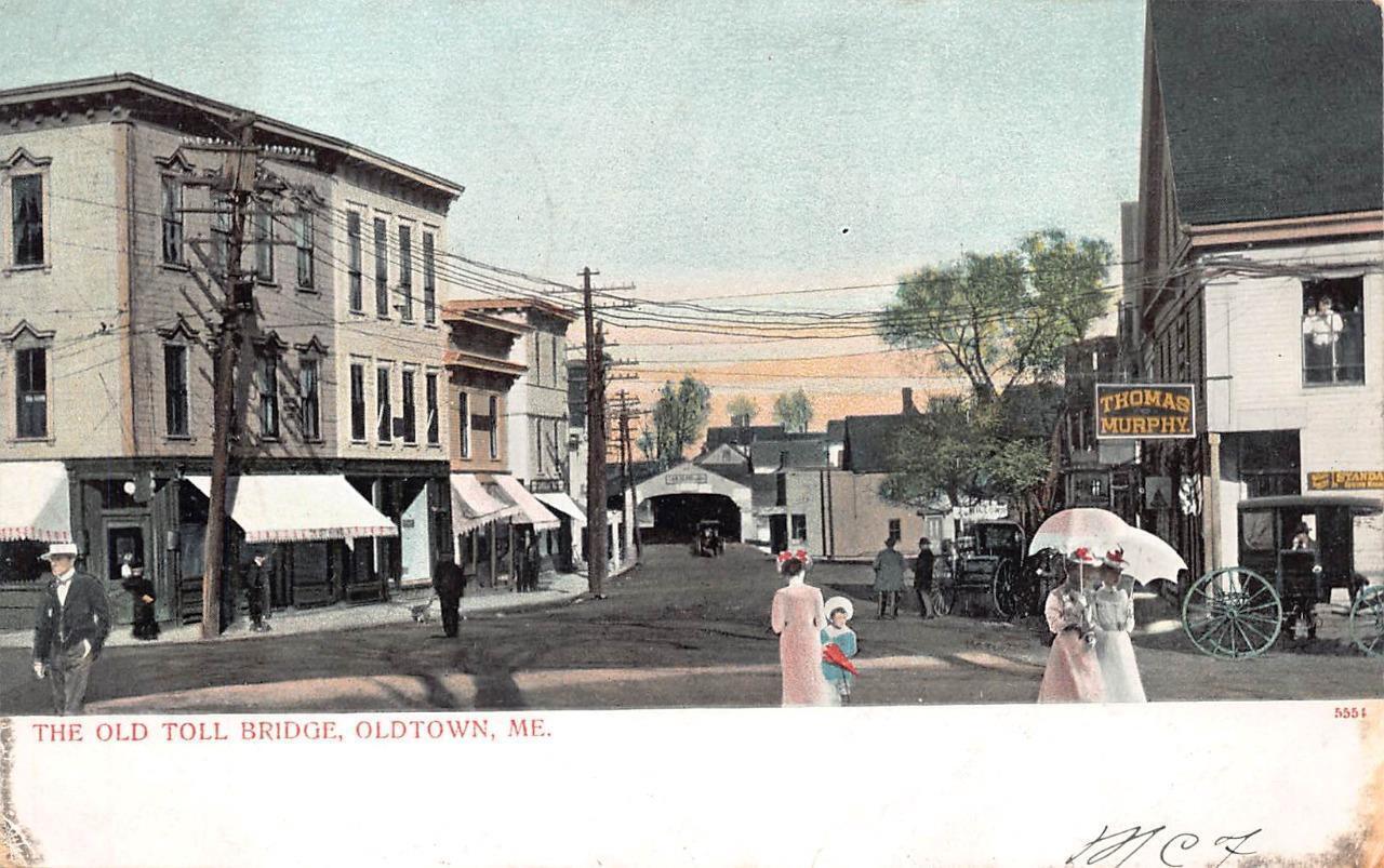 The OLD Toll Bridge Oldtown Maine Thomas Murphy Wagons Postcard 1906 ...