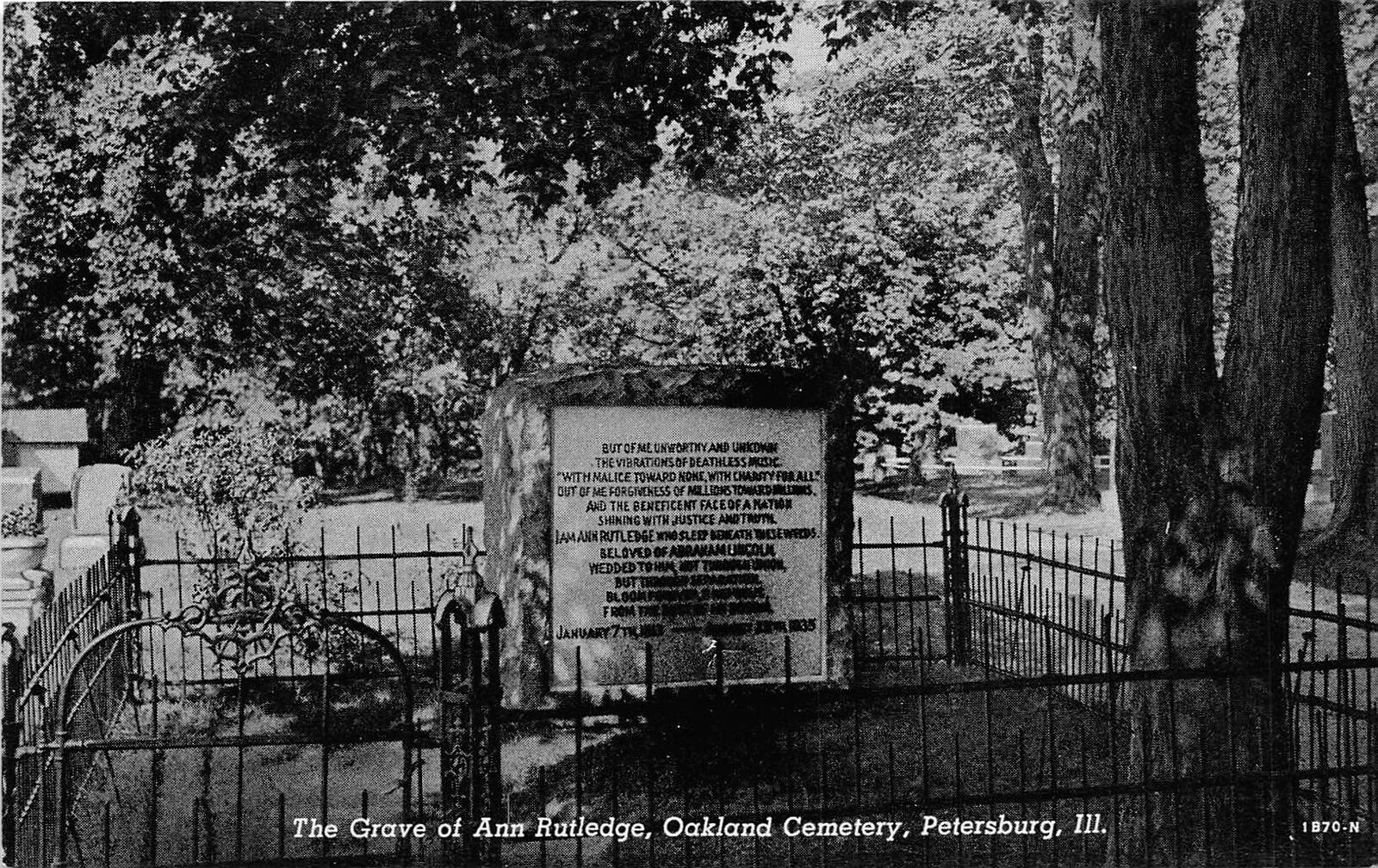 Petersburg Illinois 1940s Postcard Grave Of Ann Rutledge Oakland ...