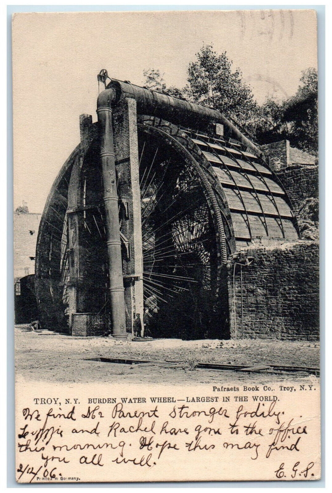 1906 Burden Water Wheel Largest in the World Troy NY Tuck Art Postcard ...