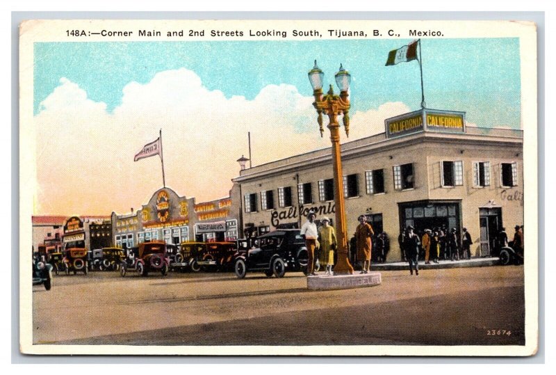 Corner of Main and 2nd Street View Tijuana Mexico UNP WB Postcard V20 ...