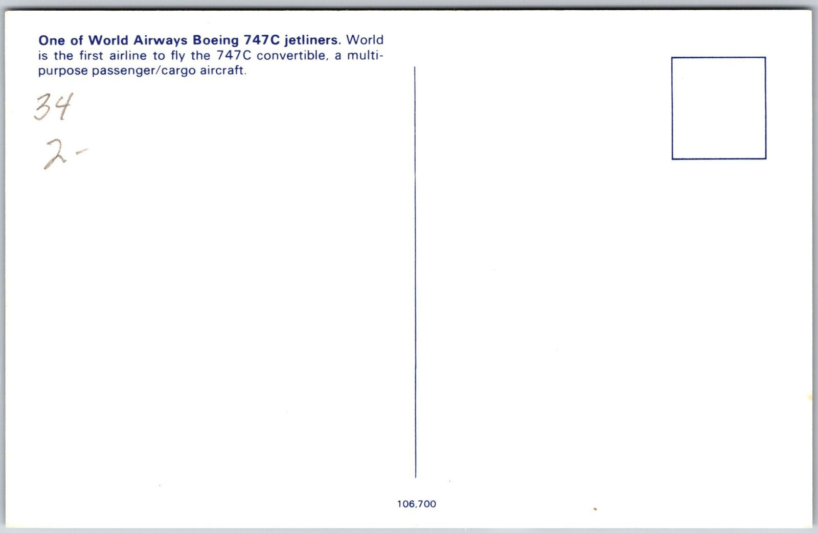 Airplane World Airways Boeing 747C Jetliners Passenger/Cargo Aircraft ...