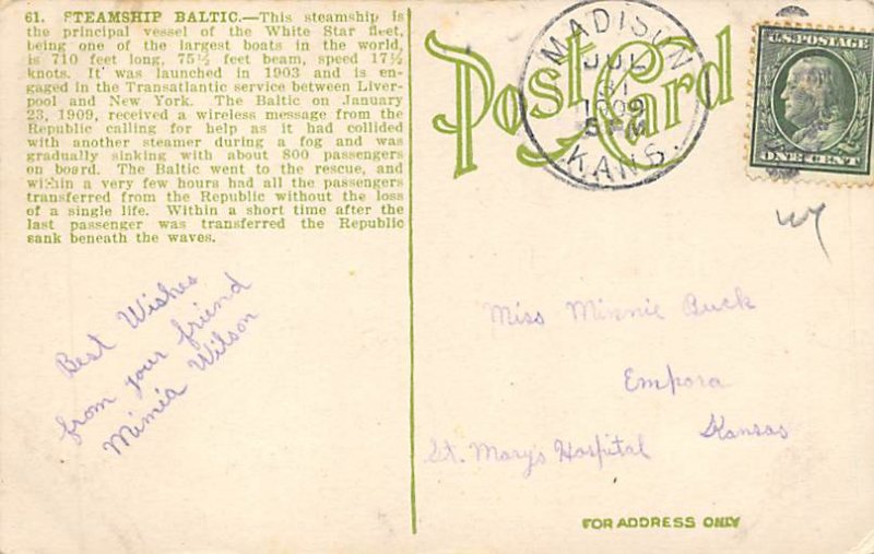 SS Baltic White Star Line 1909 | Topics - Other, Postcard / HipPostcard