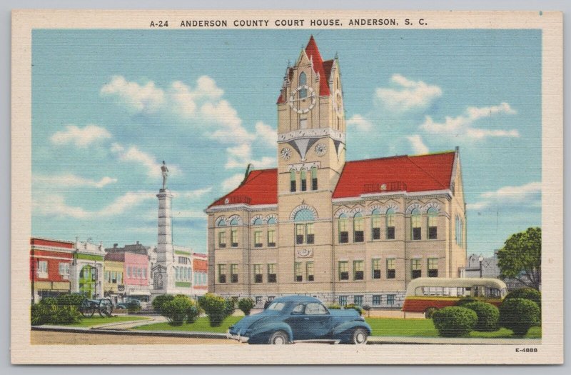 Anderson South Carolina~Anderson County Courthouse~Bus~Monument~Linen ...