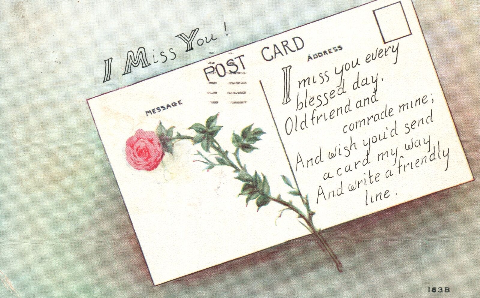 Vintage Postcard 1916 I Miss You Letter With Rose Flower Friendship ...