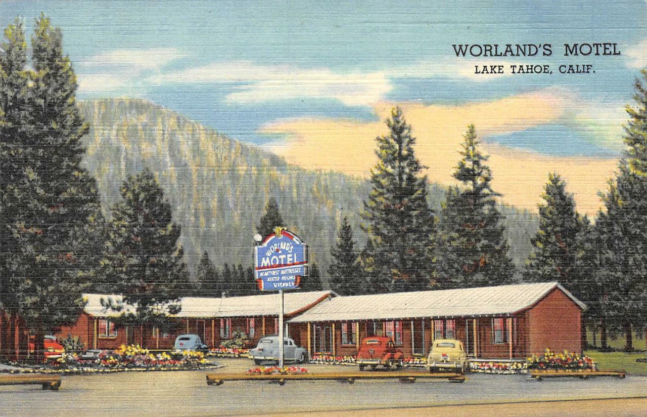 WORLAND'S MOTEL Lake Tahoe, Stateline, CA Roadside c1940s Vintage Linen ...