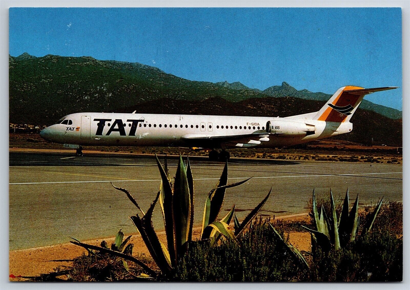 Airplane Postcard TAT Airlines Airways Fokker 100 F-GIOA at Figari FM22 ...