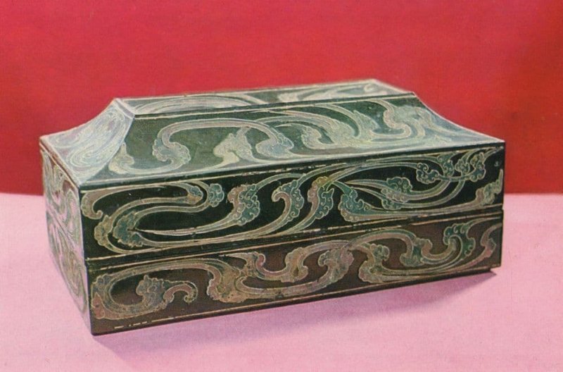 Antique Chinese Double Deck Pastel Lacquer Box Han Dynasty Postcard ...