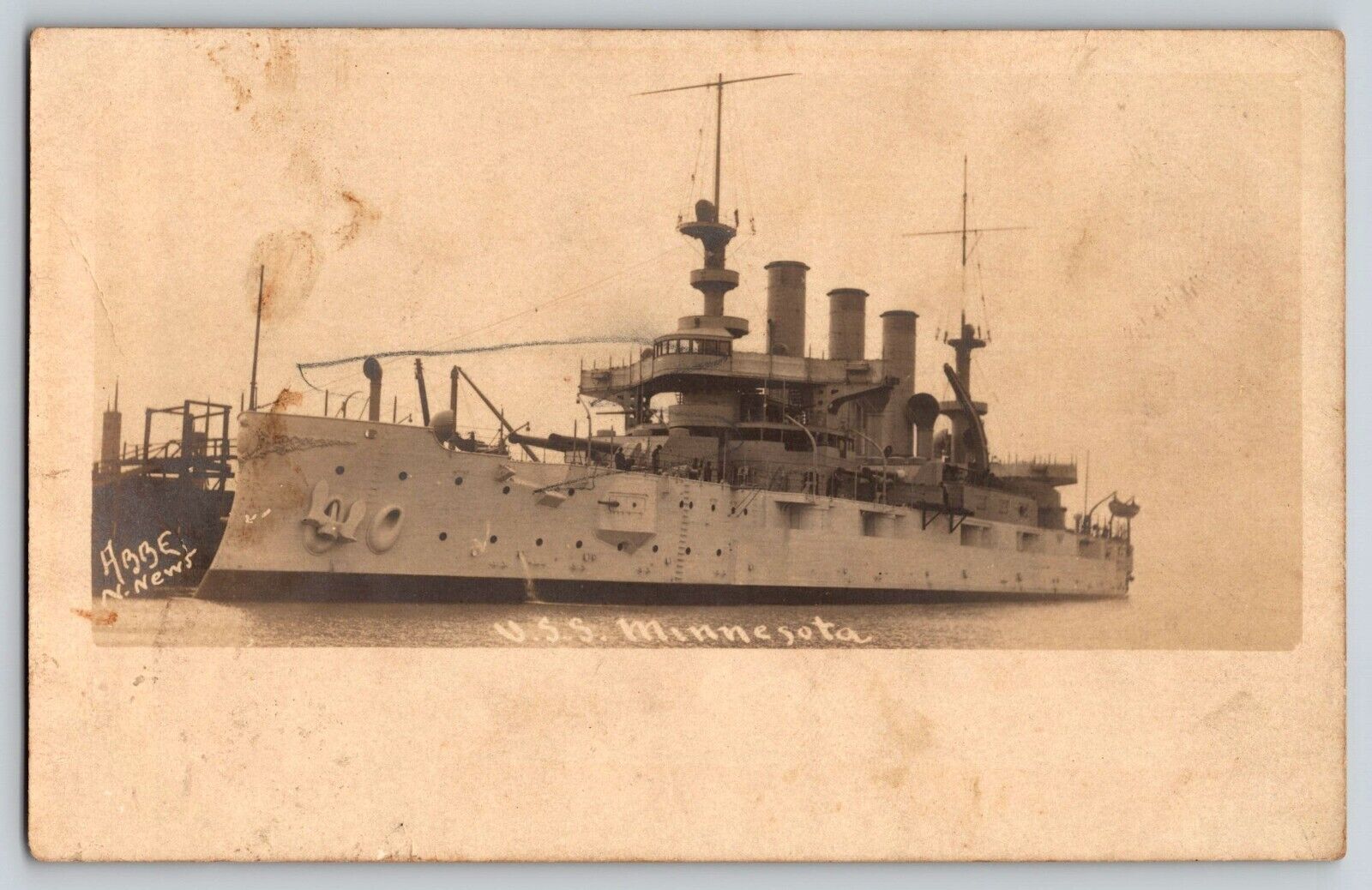 Postcard RPPC Ship - USS Minnesota - Great White Fleet - Battleship ...