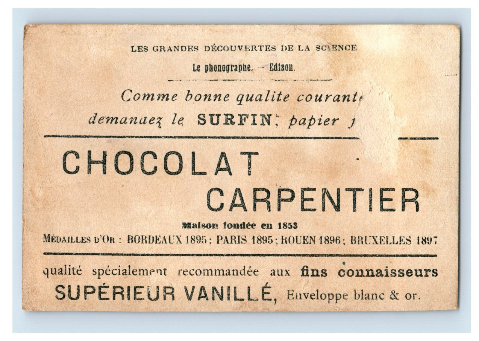 1890s French Phonograph Cylinder Record Player Chocolat Carpentier F159 ...