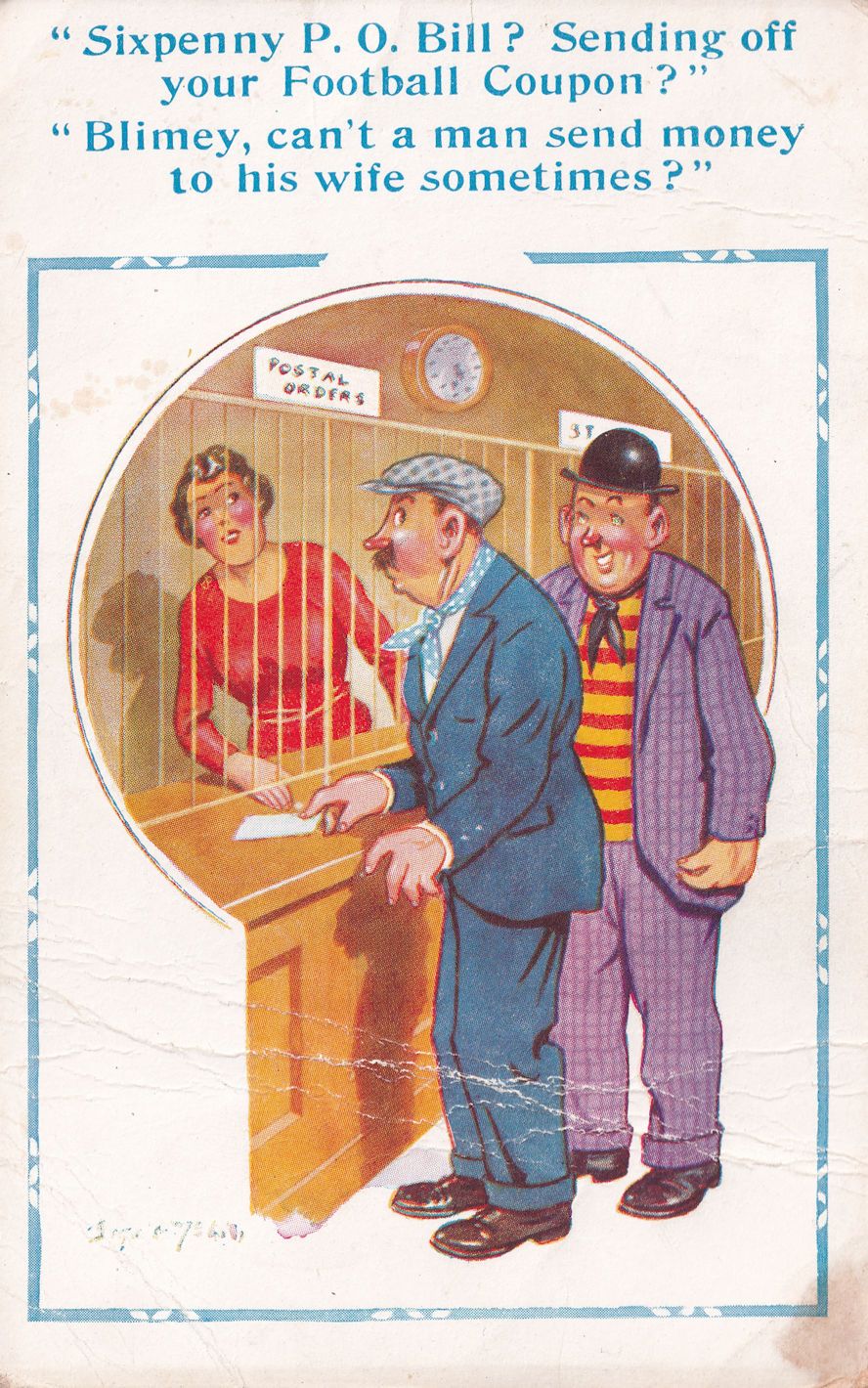 Football Pools Coupon Antique Worn WW2 Comic Postcard | Topics - Humour ...