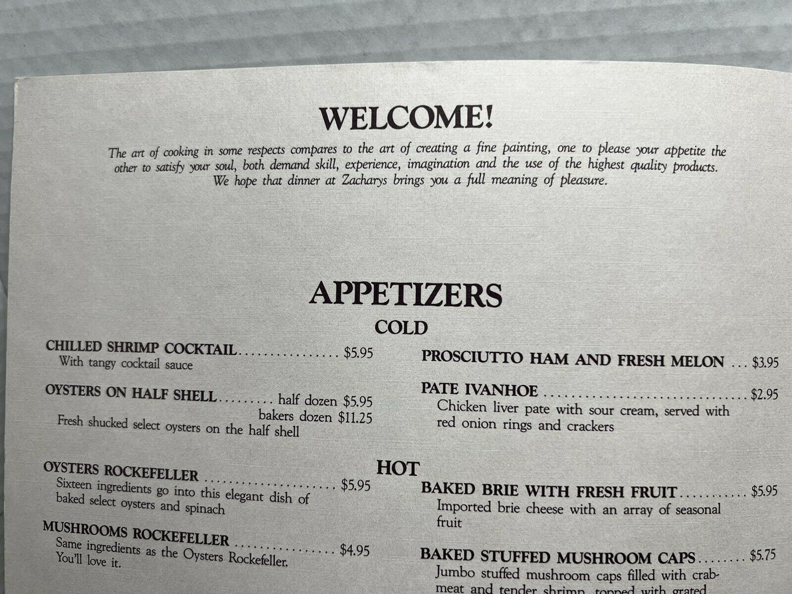 Vintage 80s Zachary's Restaurant Menu Louisville KY | Ephemera - Menus ...