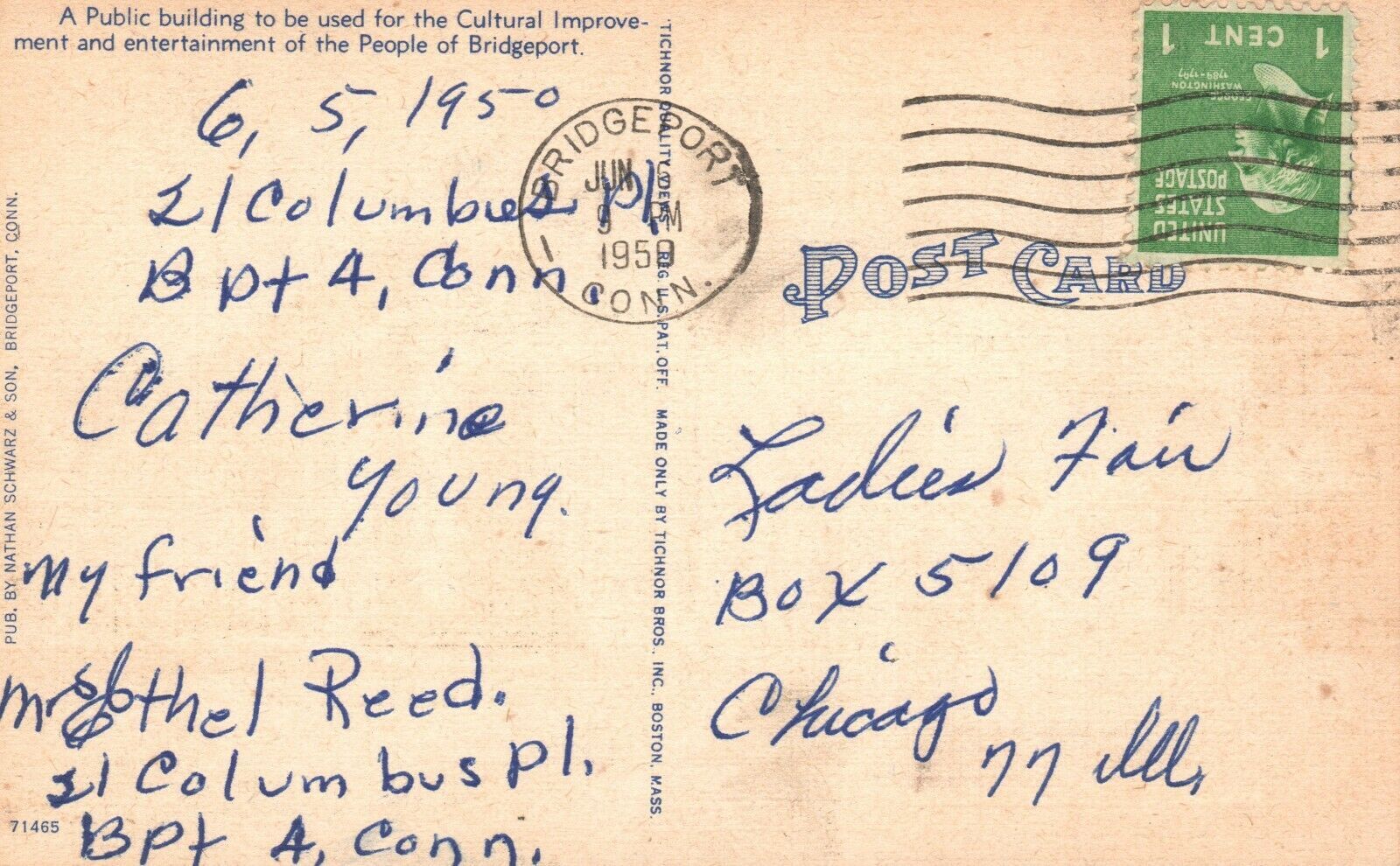 Vintage Postcard 1959 The Klein Memorial Auditorium Bridgeport CT ...