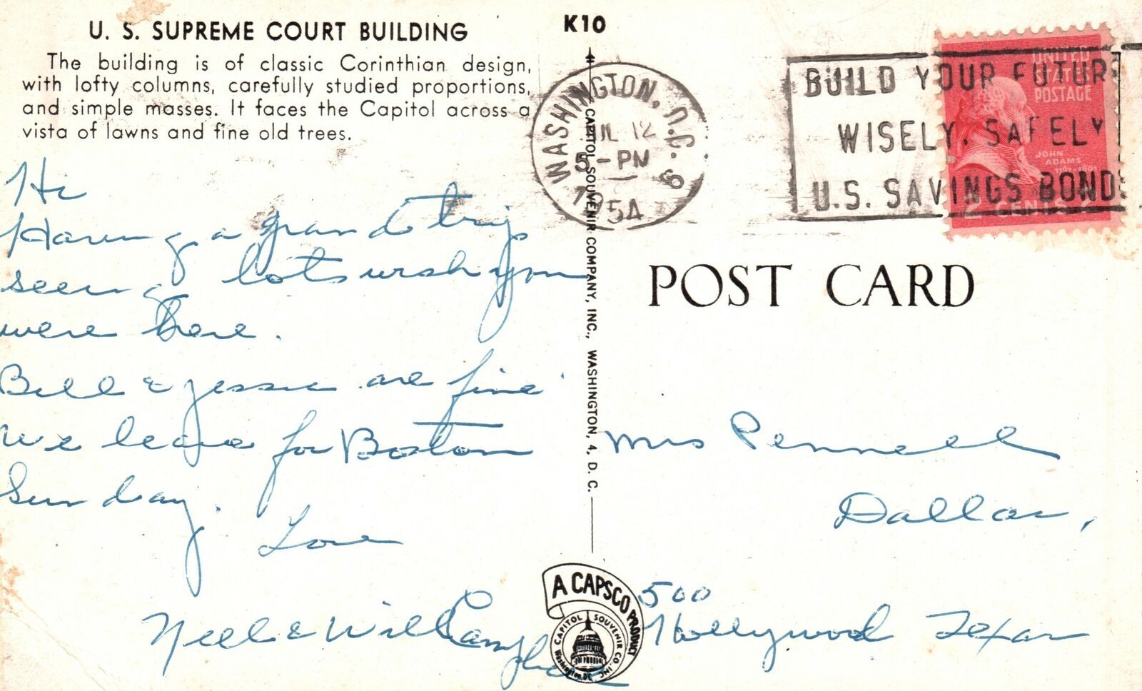 Vintage Postcard 1954 U.S. Supreme Court Building Corinthian Washington ...