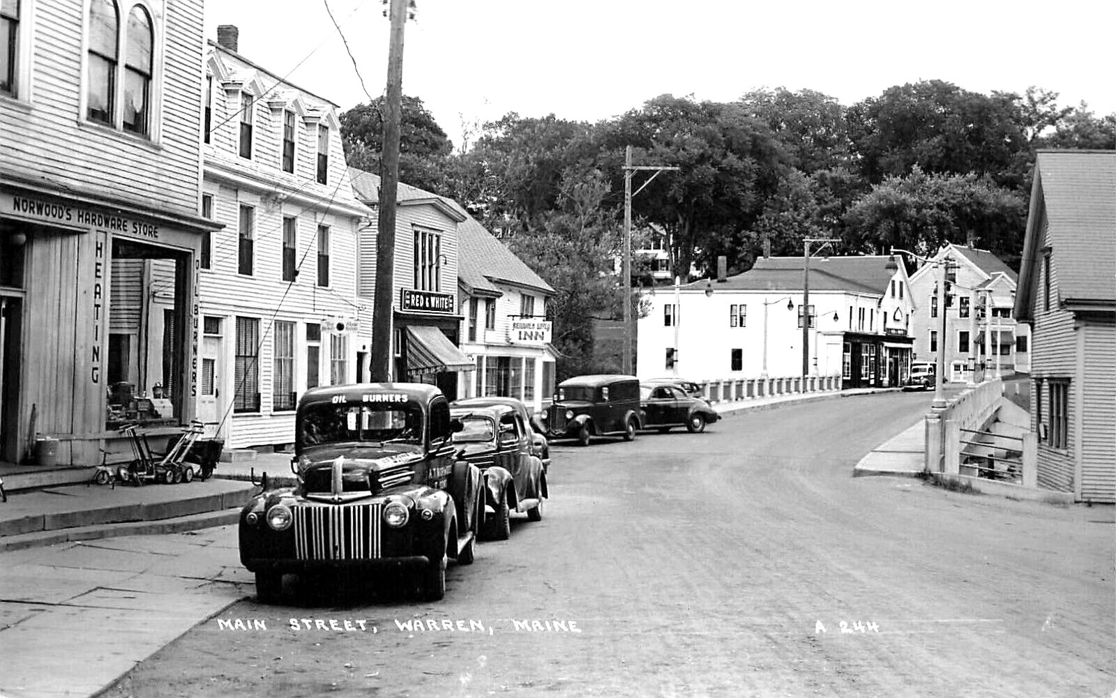 Warren ME Main Street Trucks & Cars Storefronts Bridge, Real Photo ...