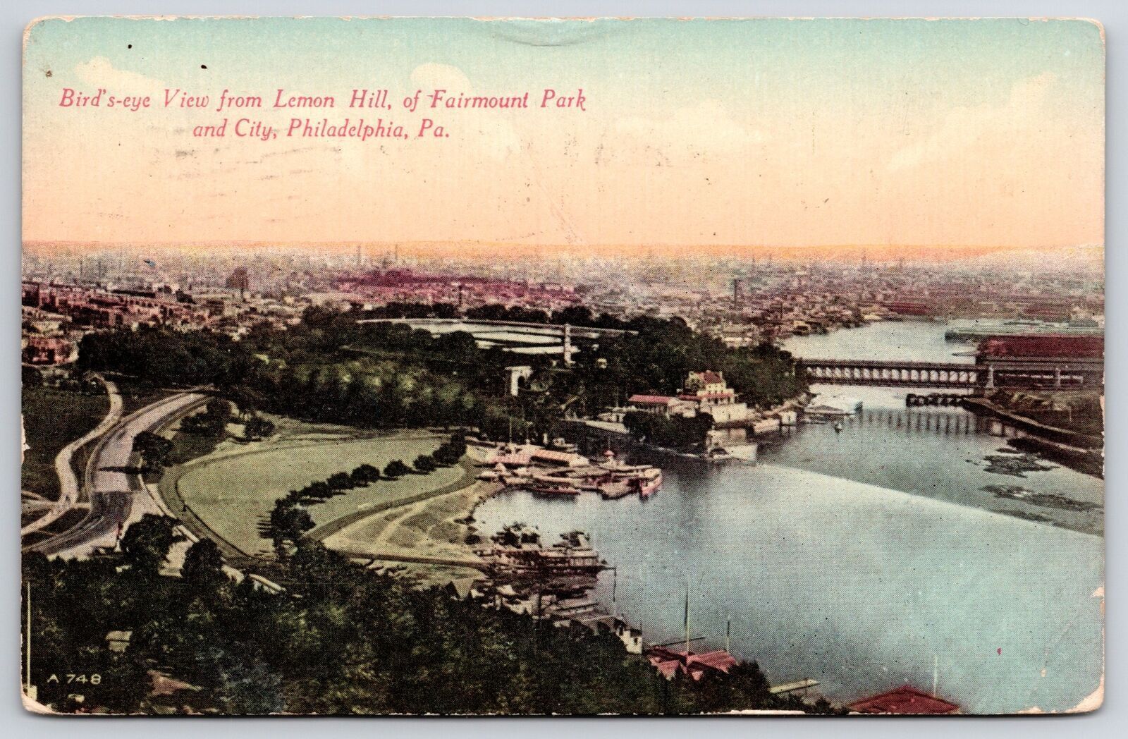 1911 Lemon Hill Of Fairmont Park Bird's Eye View Philadelphia PA Posted ...