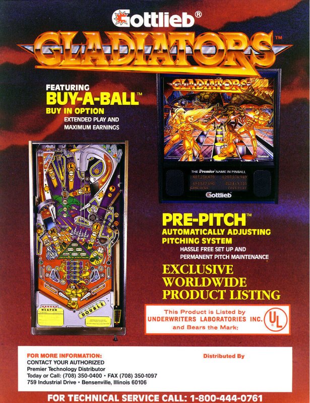Gladiators Pinball Flyer Original 1993 Vintage Warriors Artwork Retro 8 ...