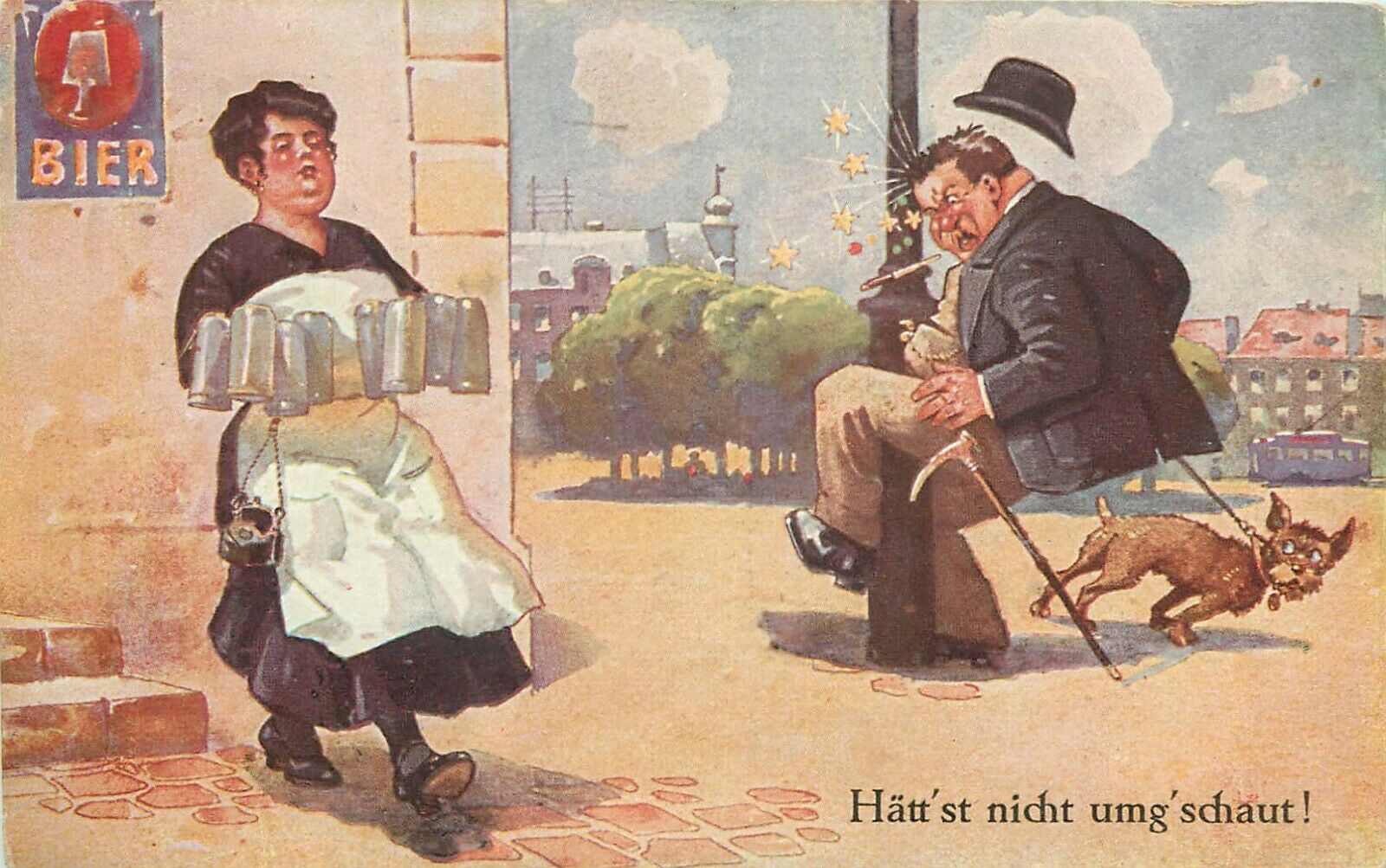 German humour comic beer accident caricature humour postcard Germany ...