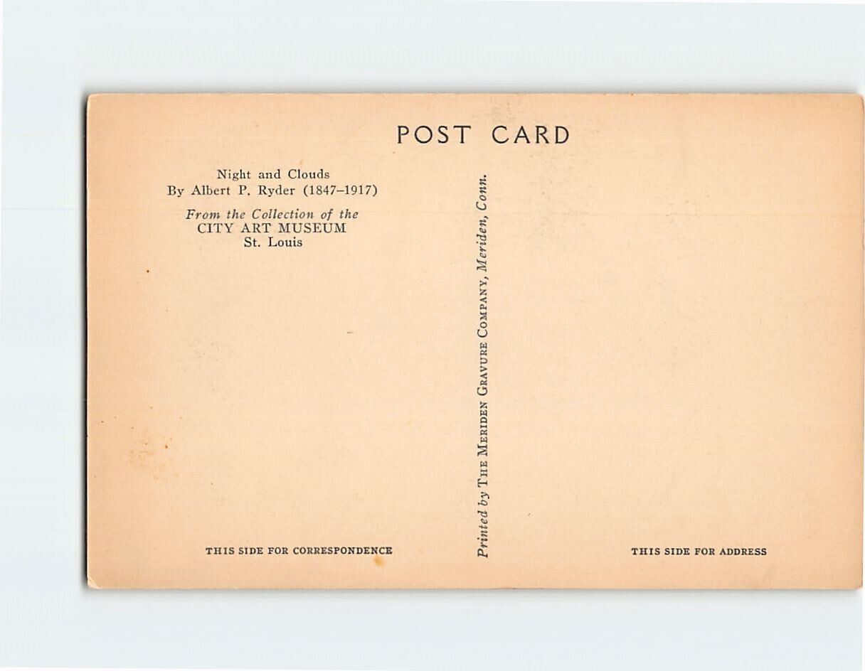 Postcard Night and Clouds By Albert P. Ryder, City Art Museum, St ...