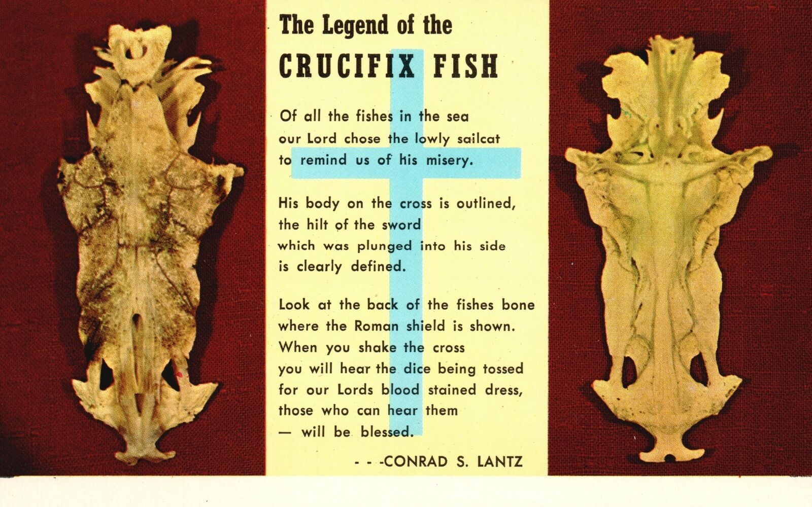 Vintage Postcard The Legend Of Crucifix Fish Poem By Conrad S. Lantz ...