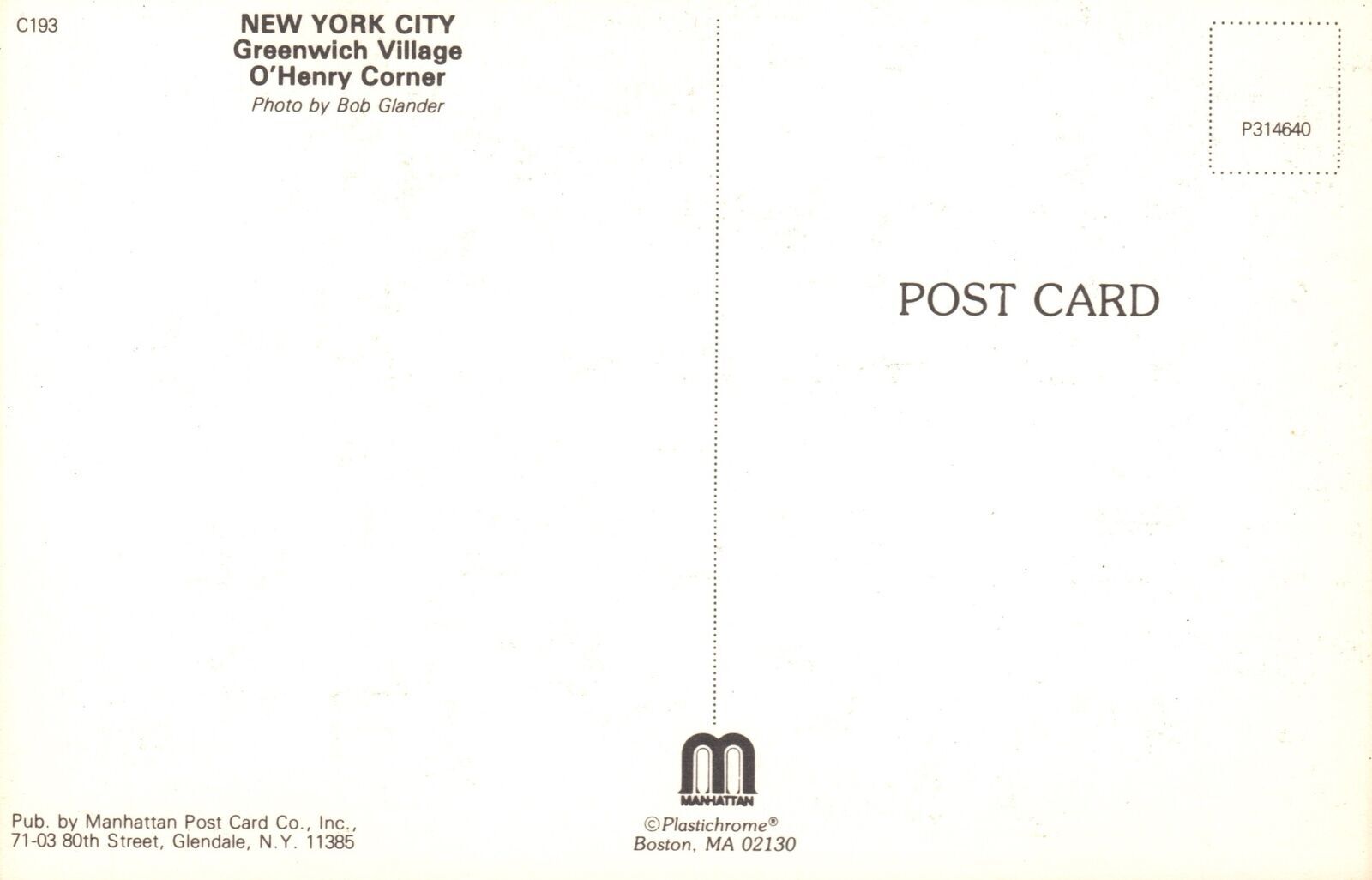 Vintage Postcard Greenwich Village O'Henry Corner New York City Bob ...
