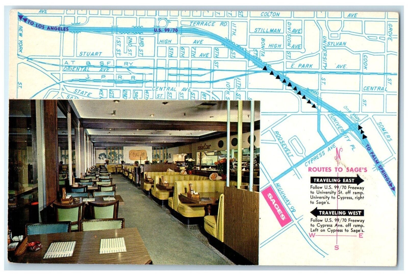 c1950's Sage's Complete Shopping's Route Map Dining Redlands California ...
