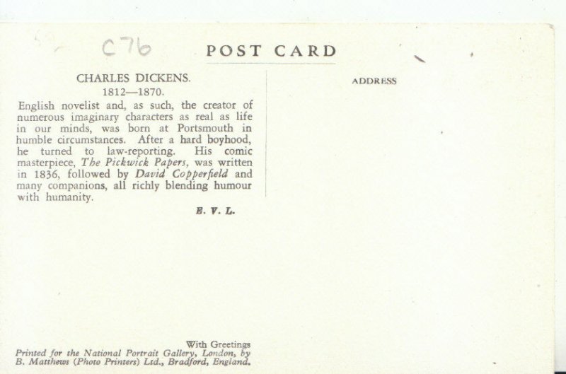 Charles Dickens Postcard - Painted by Daniel Maclise R.A. - Ref TZ552 ...