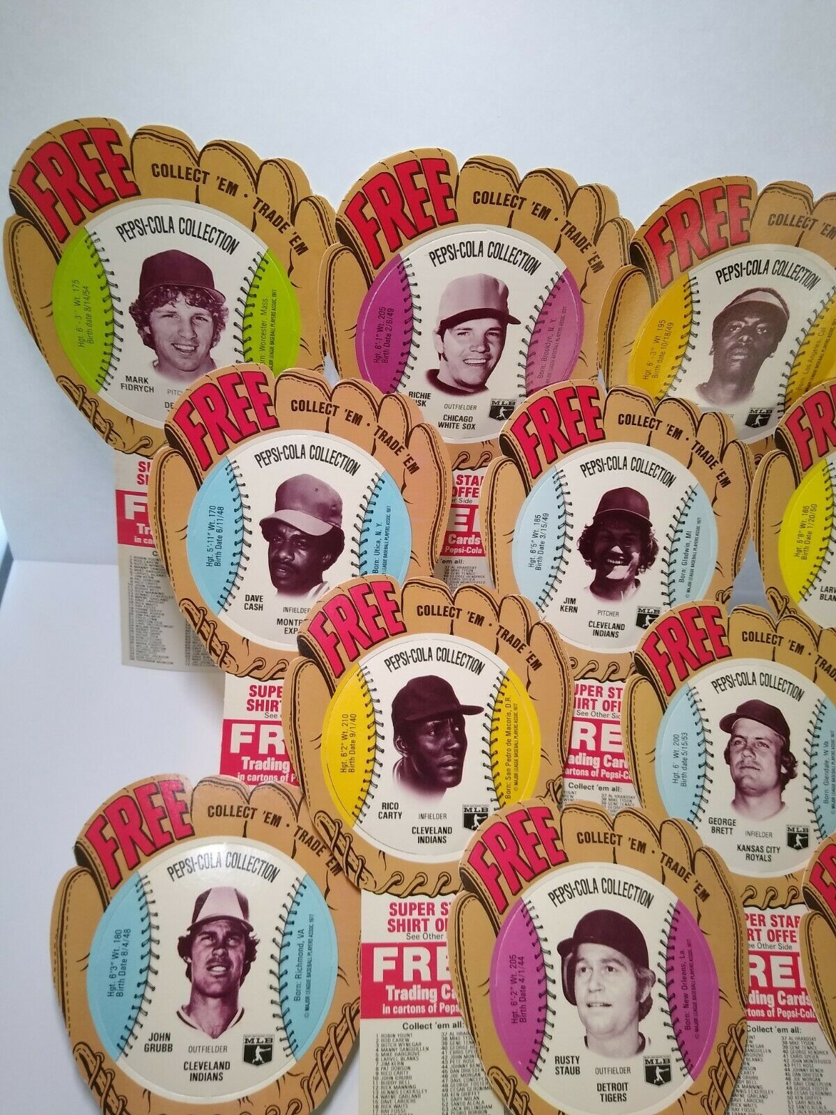 Pepsi Baseball Collector Cards 12 Vintage 1977 Zisk Fidrych Hendrick ...