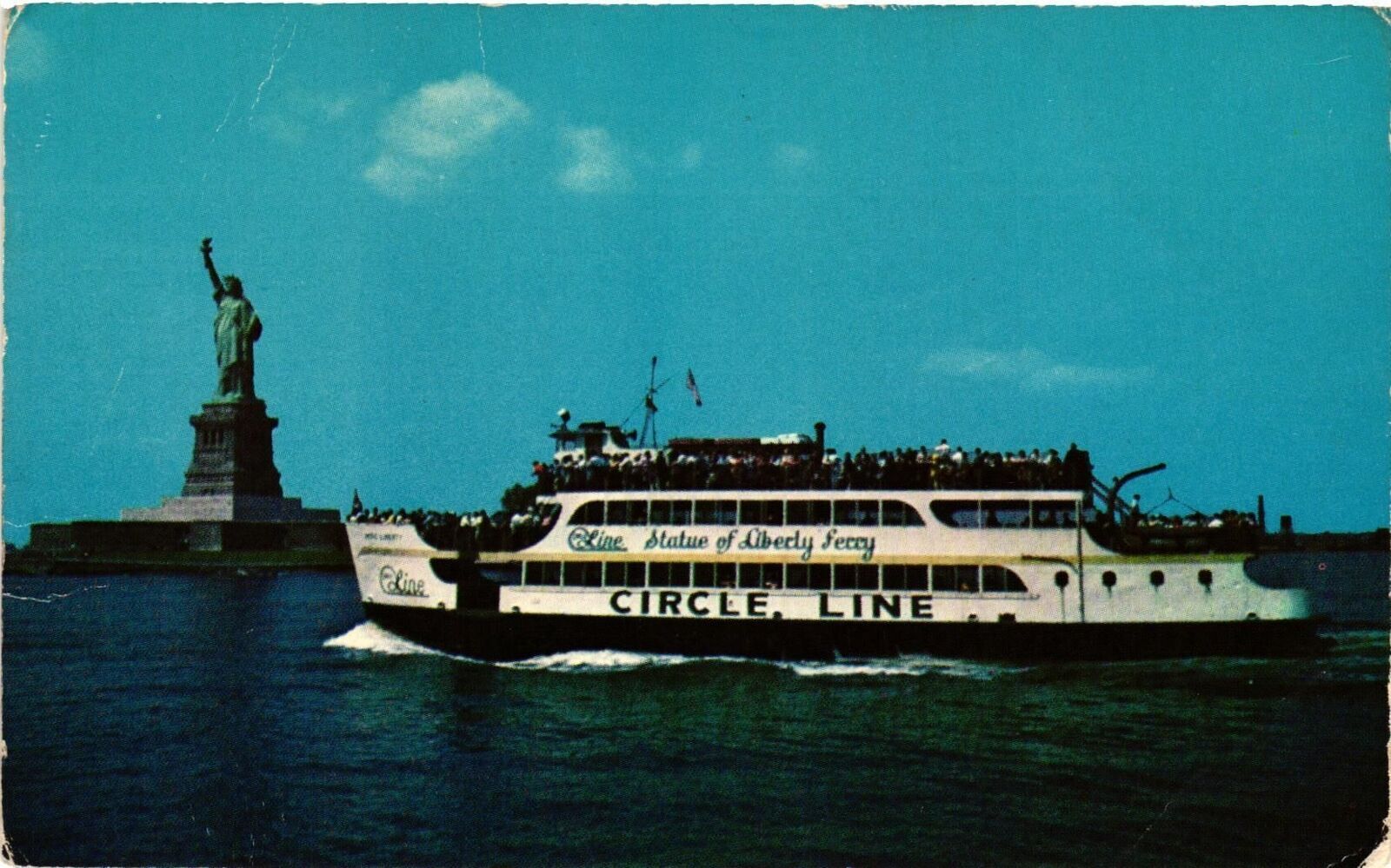 Vintage Postcard- Statue of Liberty, Circle Line Ferry, Liberty Island ...