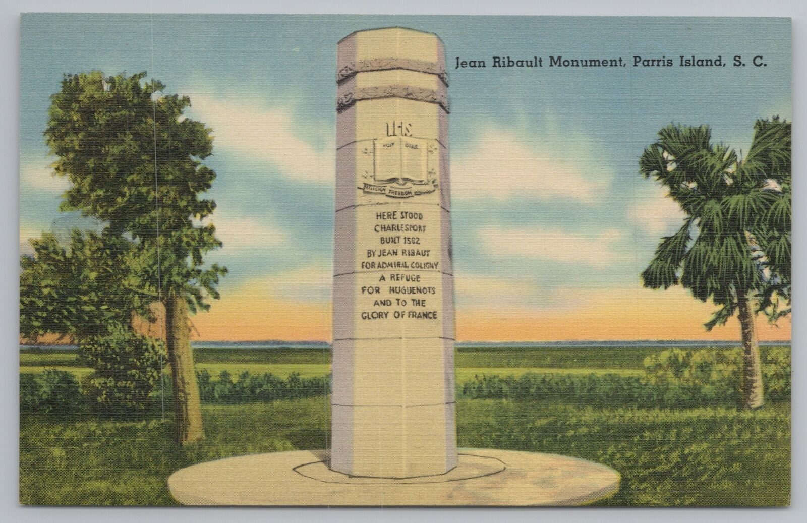 Military~Parris Island South Carolina~Jean Ribault Monument~Linen ...