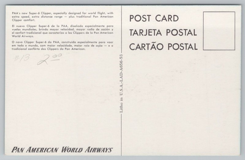 Airplane~PAA New Super 6 Clipper~El Nuevo Clipper~Super 6~Vintage ...